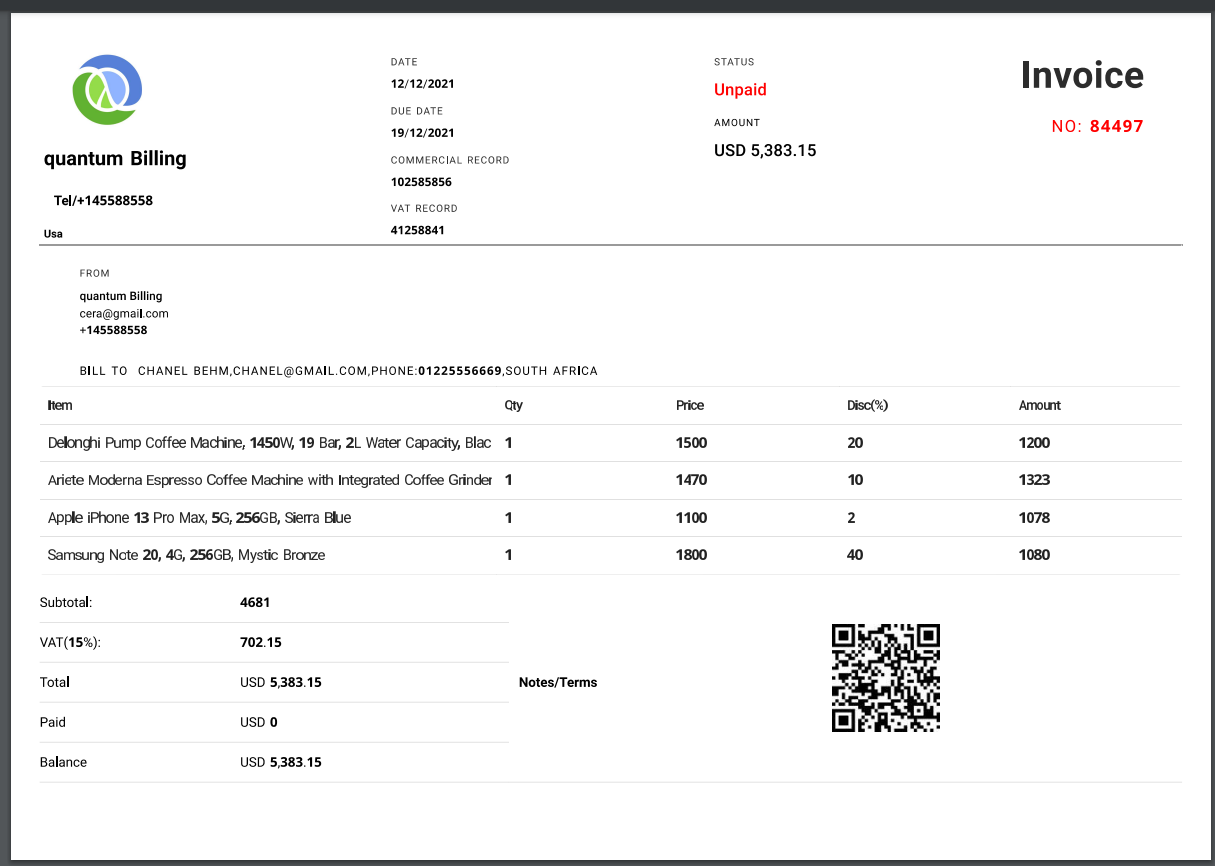 quantum-billing - Free Invoicing App for Freelancers and Small Businesses